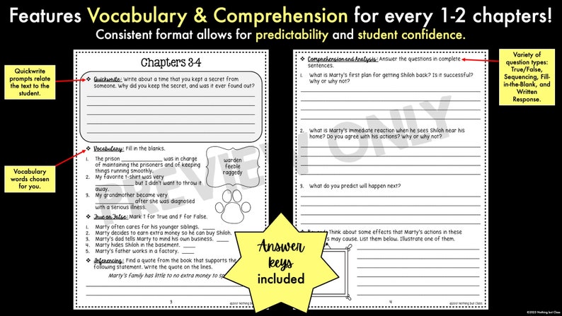 Shiloh Novel Study Unit | Literature Guide | Comprehension Worksheets ...