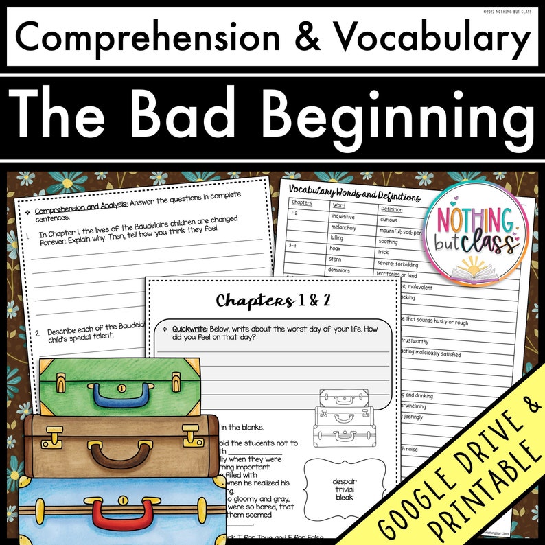 The Bad Beginning | Comprehension and Vocabulary by Chapter | Guided ...
