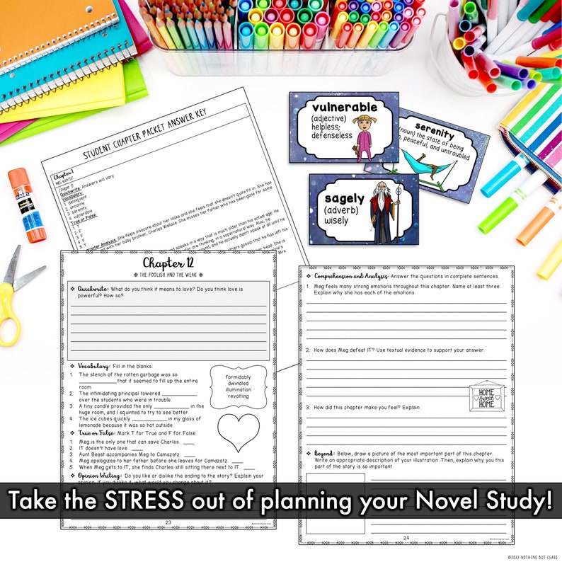A Wrinkle in Time Comprehension and Vocabulary by Chapter Guided ...