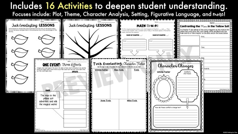 Tuck Everlasting Novel Study Unit Literature Guide Comprehension ...
