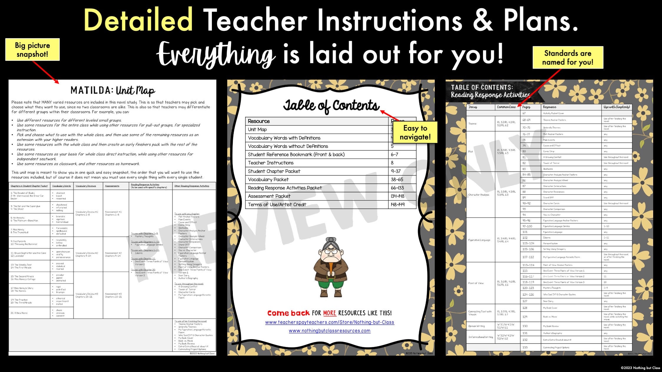 Matilda Novel Study Unit Literature Guide Comprehension Worksheets ...