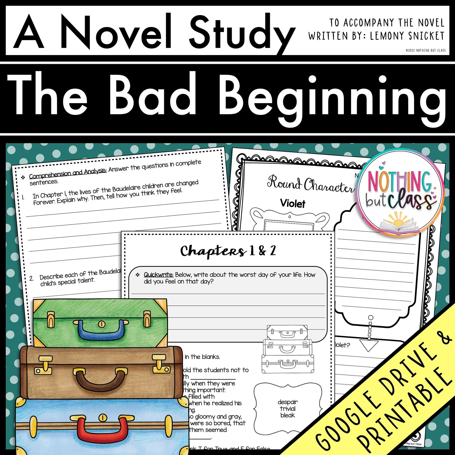The Bad Beginning Novel Study Unit | Literature Guide | Comprehension ...