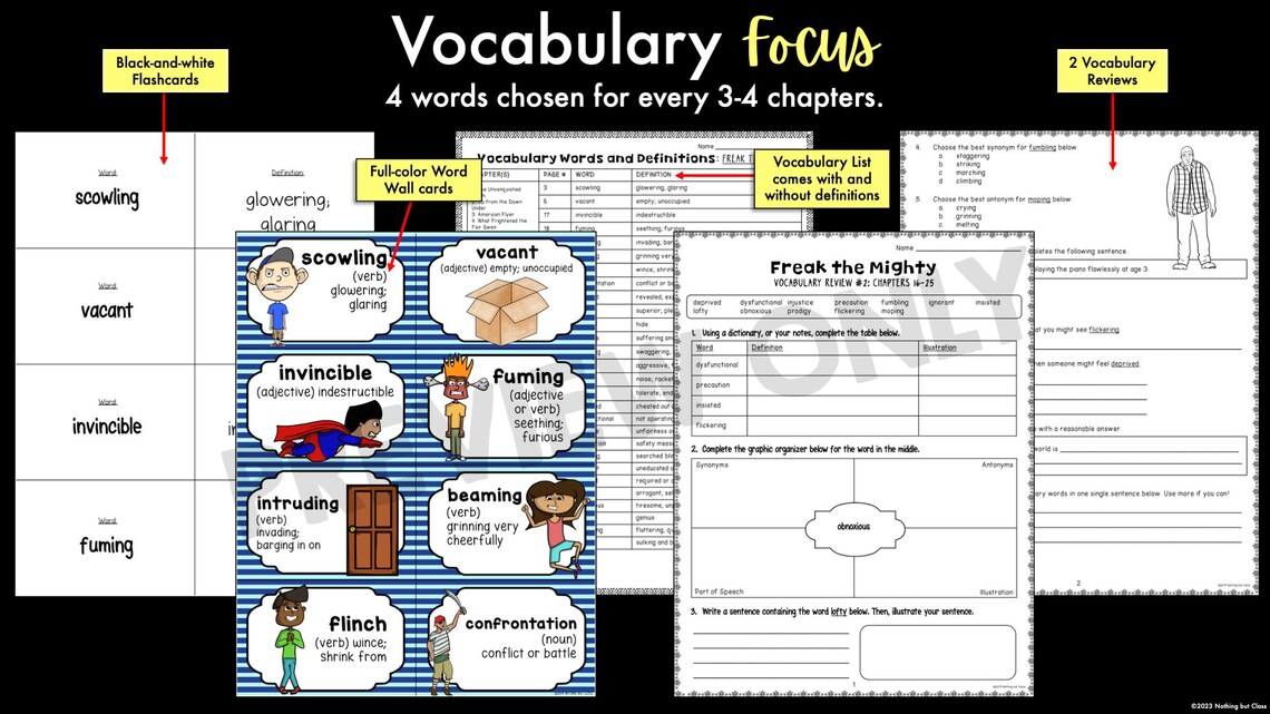 Freak the Mighty Comprehension and Vocabulary by Chapter Guided Reading ...