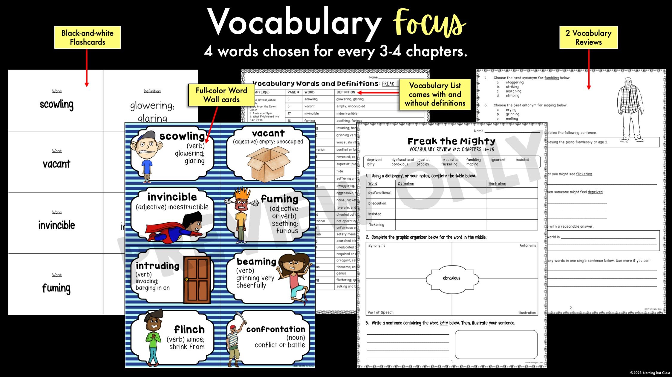 Freak the Mighty Comprehension and Vocabulary by Chapter Guided Reading ...