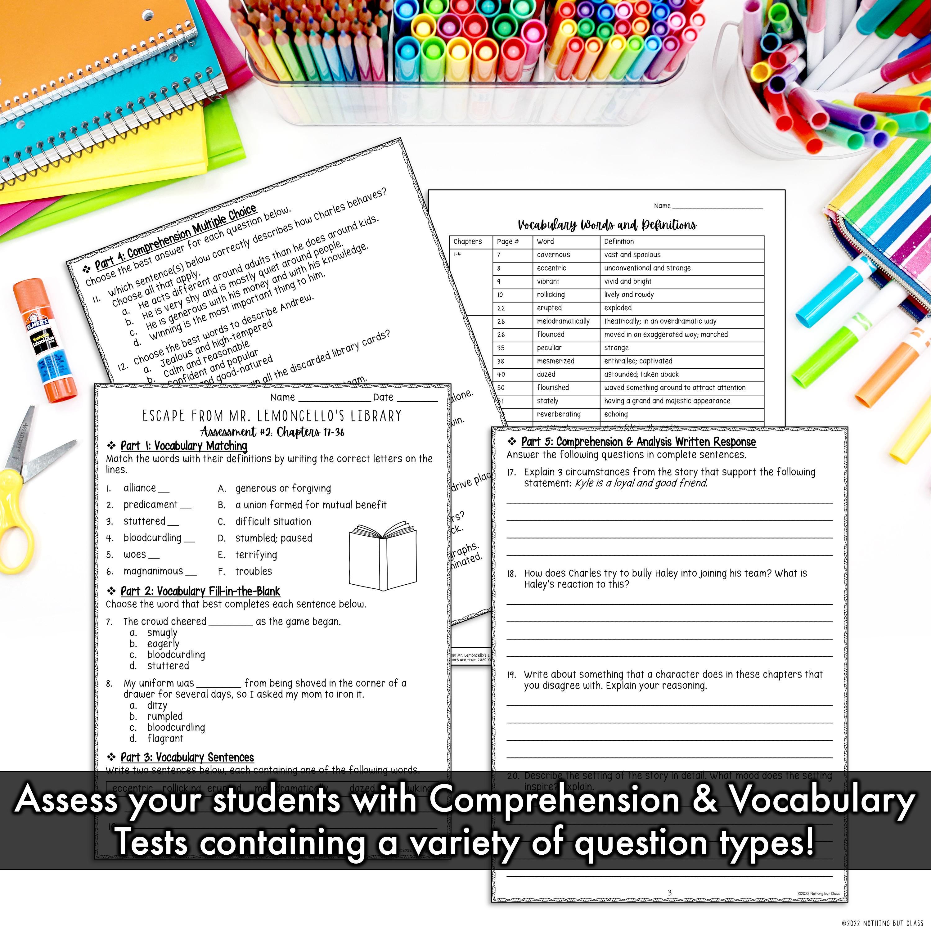 Escape From Mr. Lemoncello's Library - Tests | Quizzes | Assessments ...