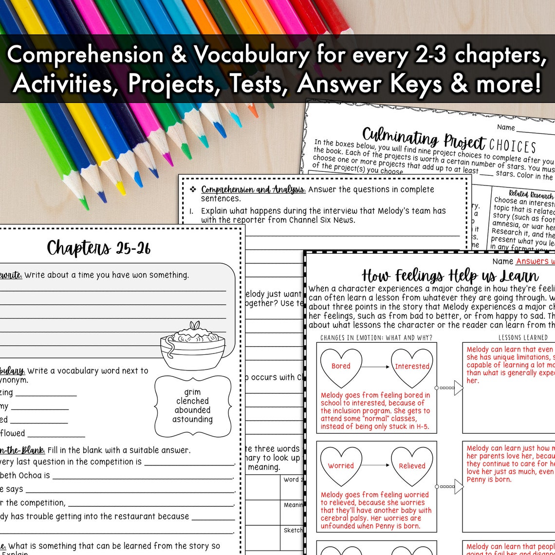 Out of My Mind Novel Study Unit | Literature Guide | Comprehension ...