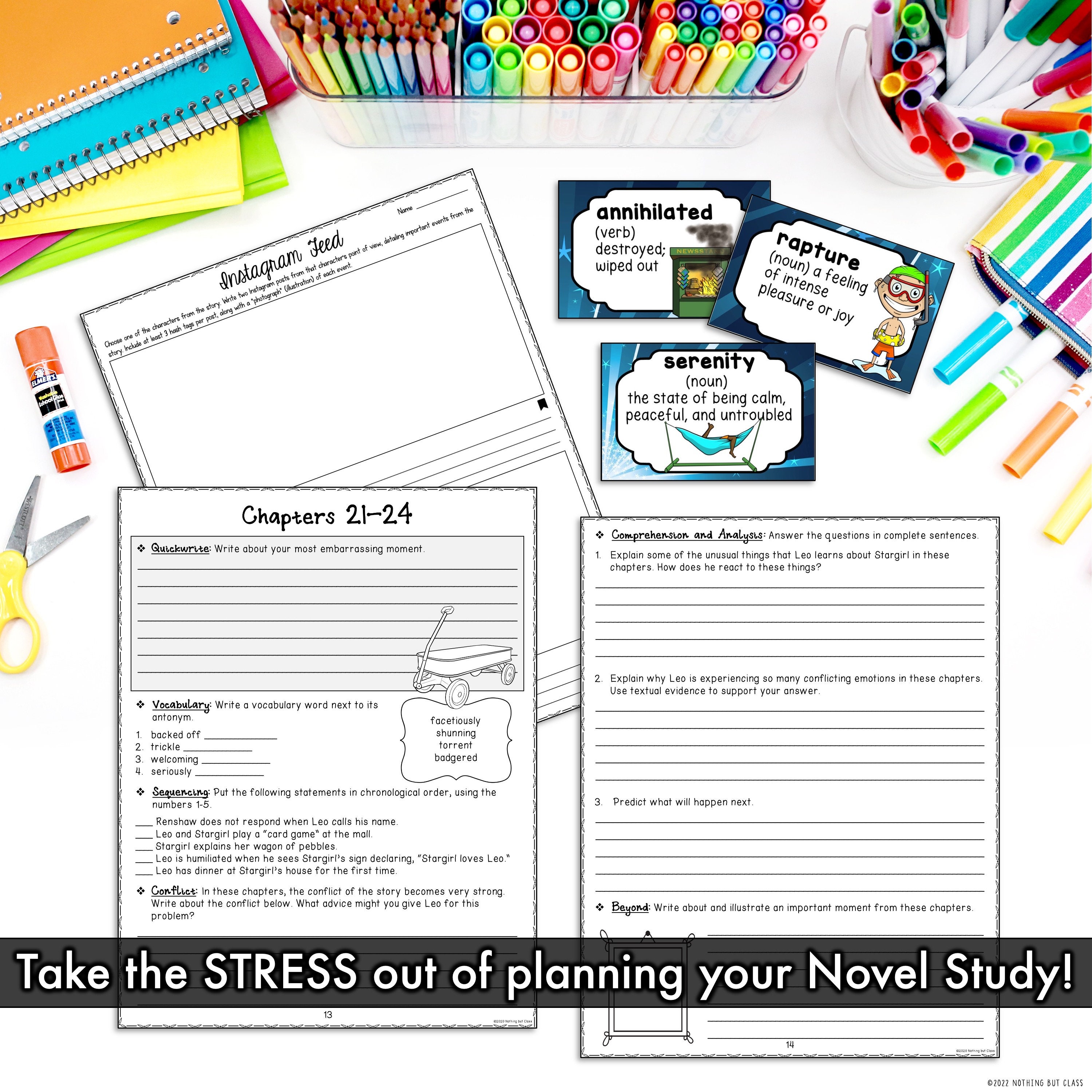 Stargirl Novel Study Unit | Literature Guide | Comprehension Worksheets ...