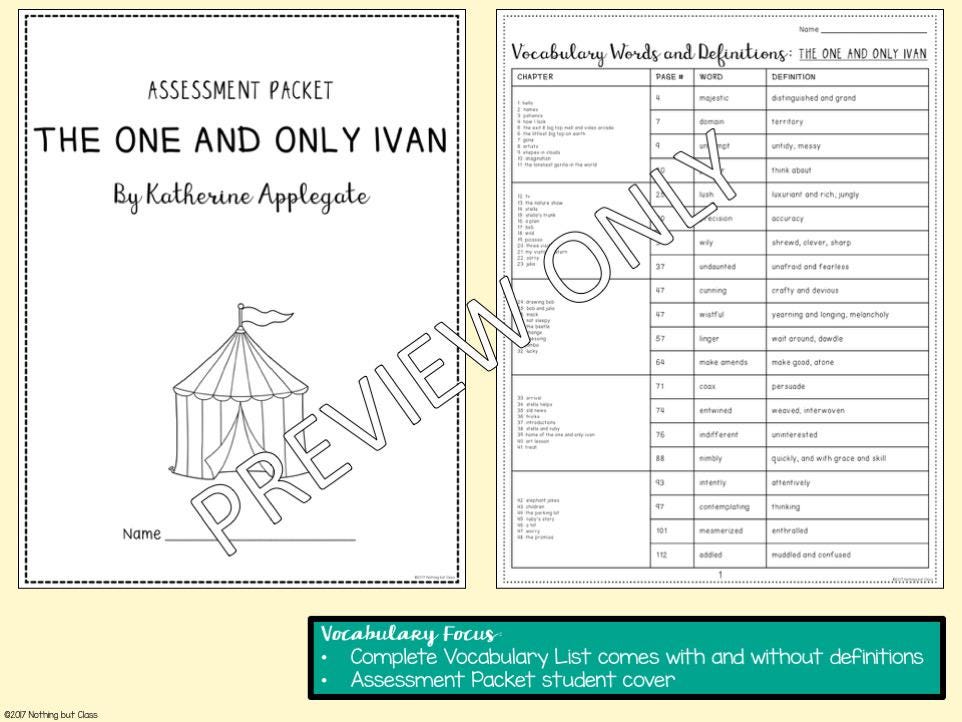 The One and Only Ivan - Tests | Quizzes | Assessments for Novel Study ...
