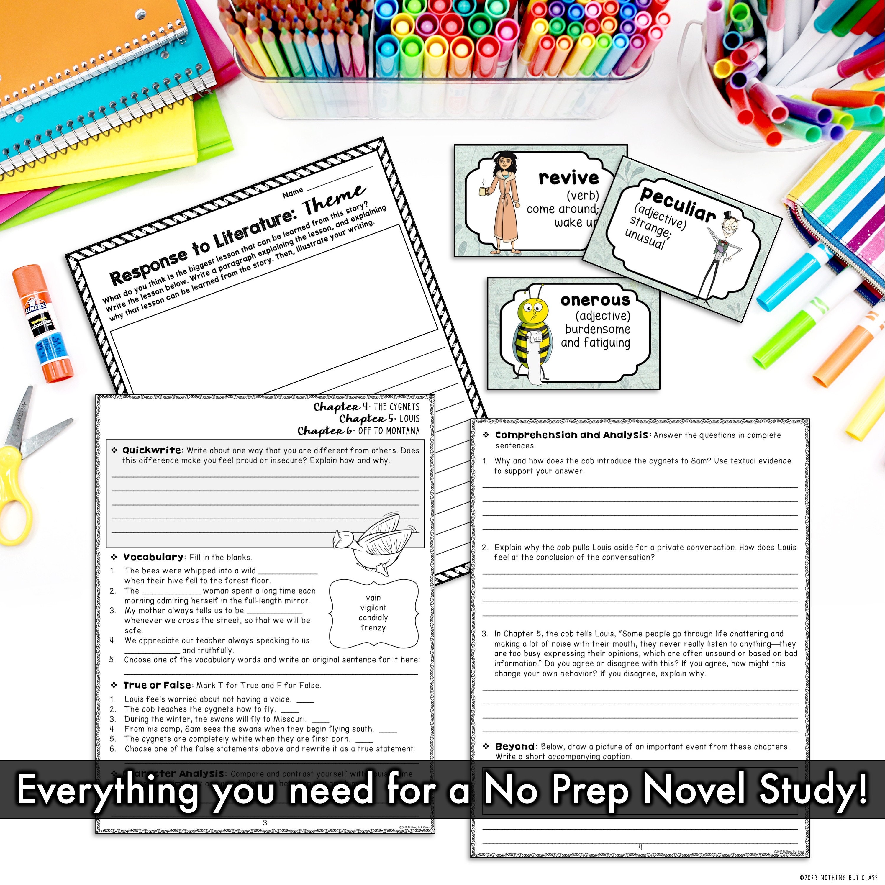 The Trumpet of the Swan Novel Study Unit Literature Guide Comprehension ...