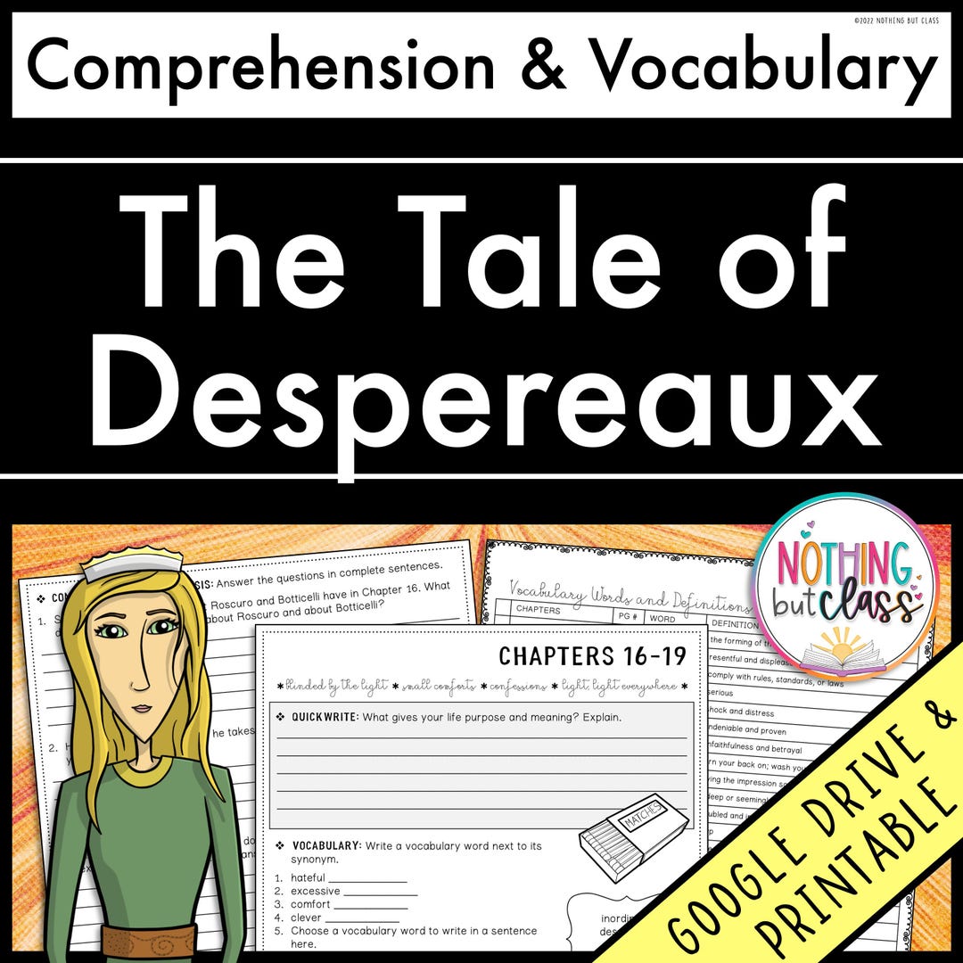 The Tale of Despereaux | Comprehension and Vocabulary by Chapter ...