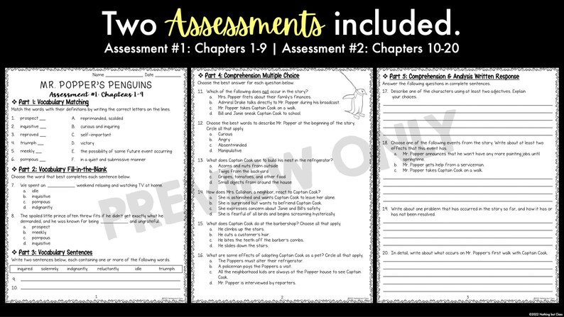 Mr. Popper's Penguins - Tests | Quizzes | Assessments for Novel Study ...