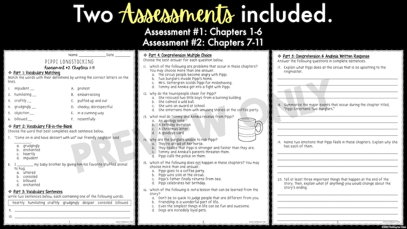 Pippi Longstocking Novel Study Unit | Literature Guide | Comprehension ...