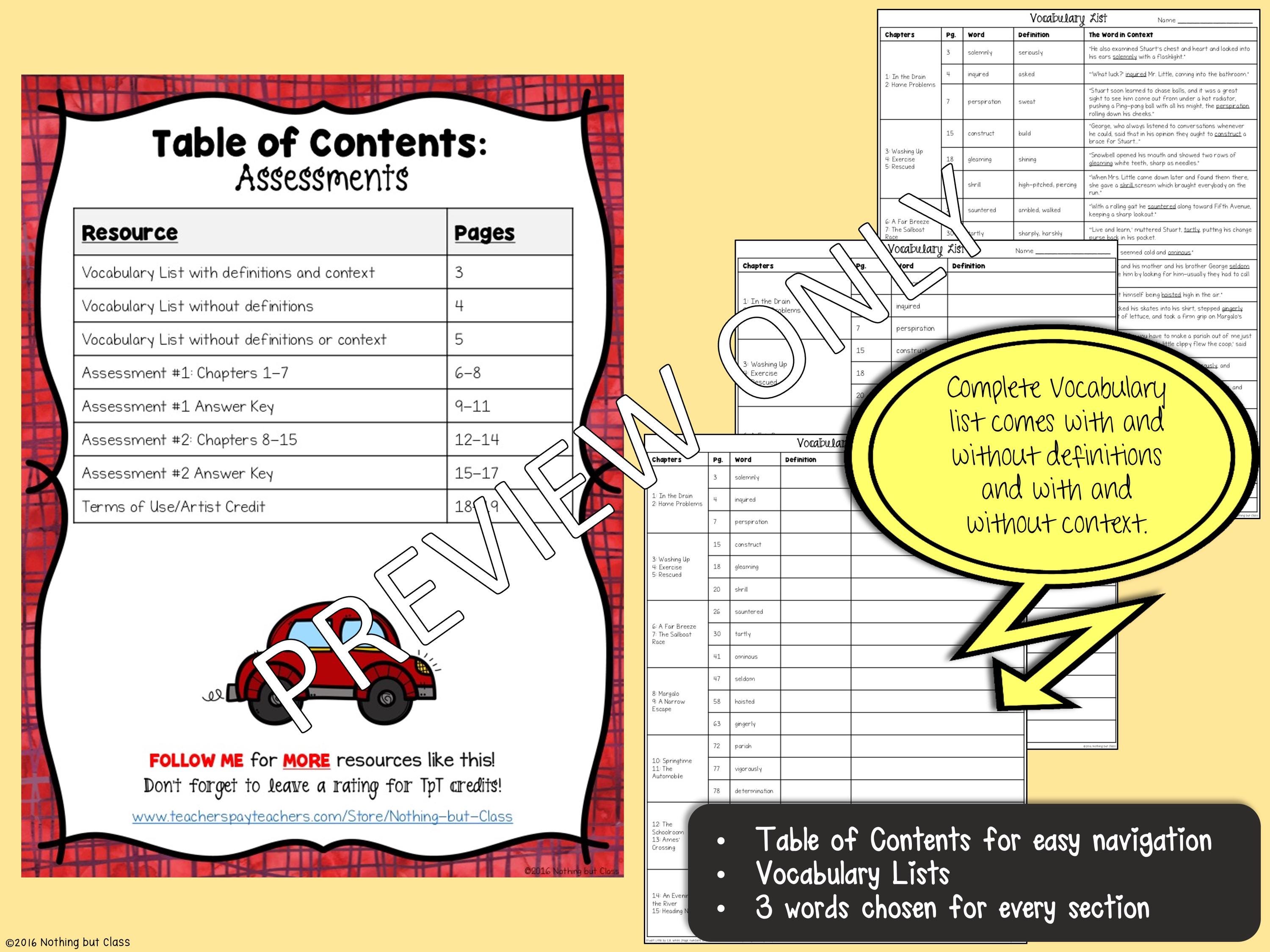 Stuart Little - Tests | Quizzes | Assessments for Novel Study - Etsy
