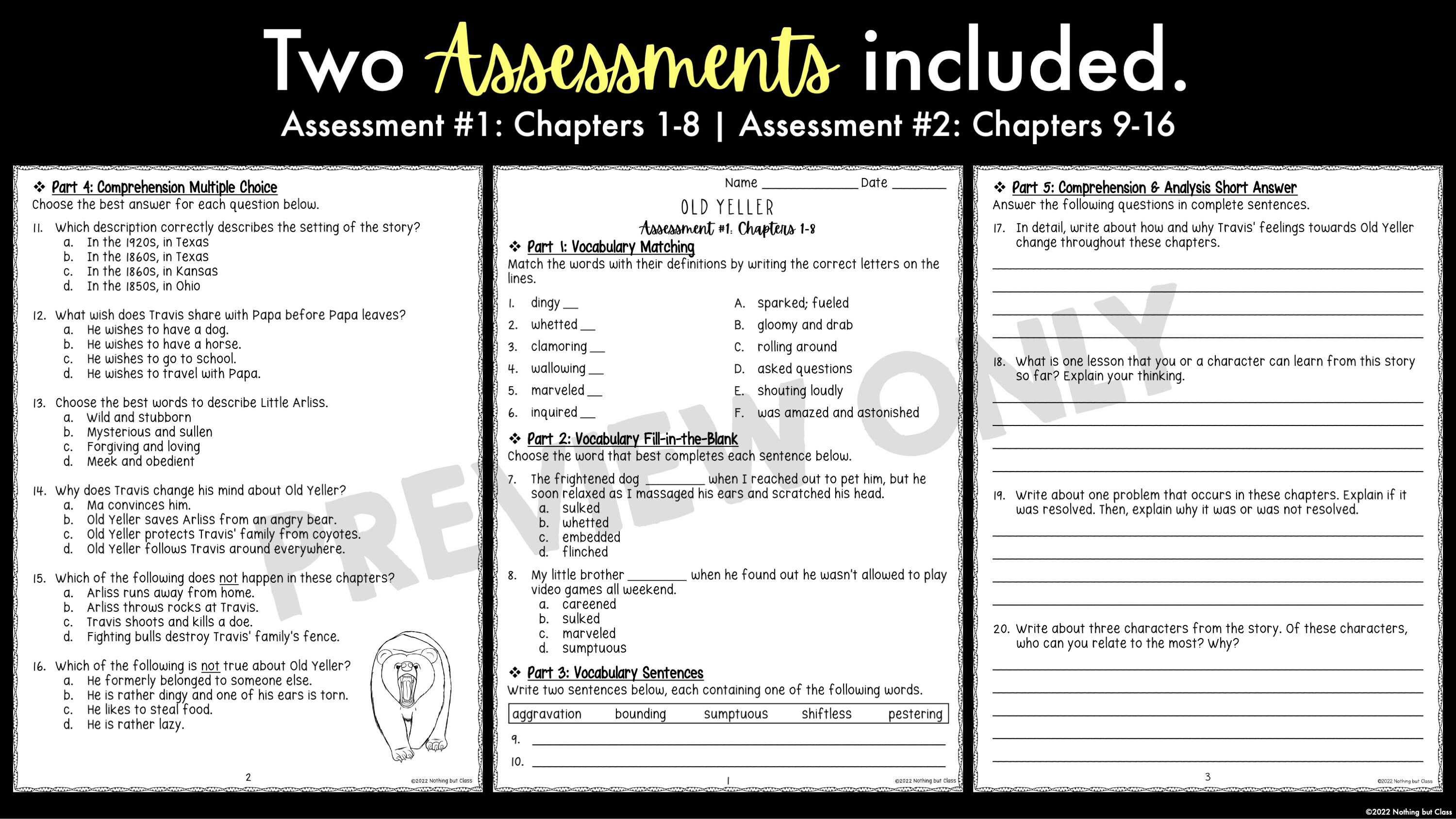 Old Yeller Novel Study Unit | Literature Guide | Comprehension ...