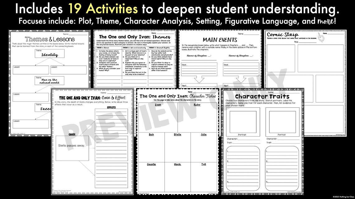 The One and Only Ivan Novel Study Unit Literature Guide Comprehension ...