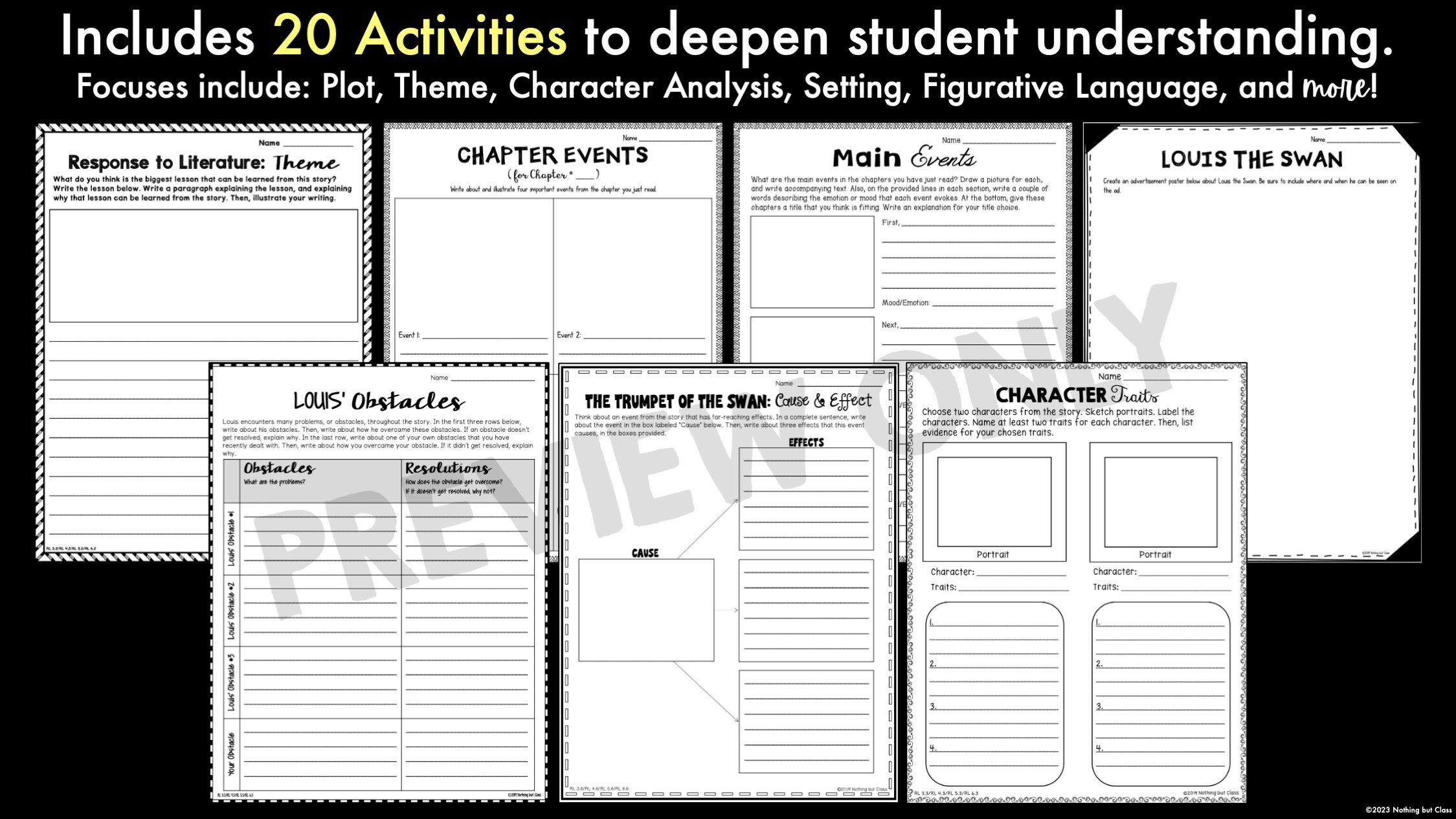 The Trumpet of the Swan Novel Study Unit Literature Guide Comprehension ...