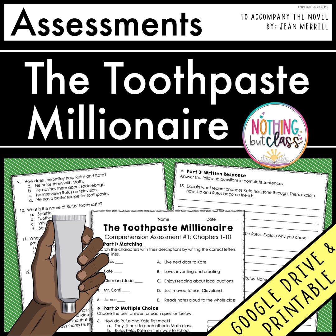 The Toothpaste Millionaire - Tests | Quizzes | Assessments for Novel ...