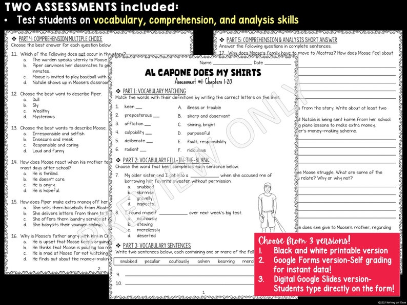 Al Capone Does My Shirts Tests | Quizzes | Assessments - Etsy