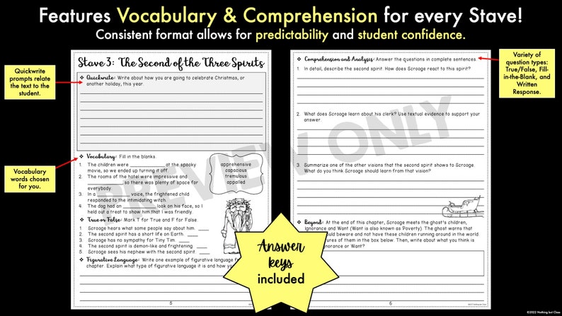 A Christmas Carol Comprehension and Vocabulary by Chapter Guided ...