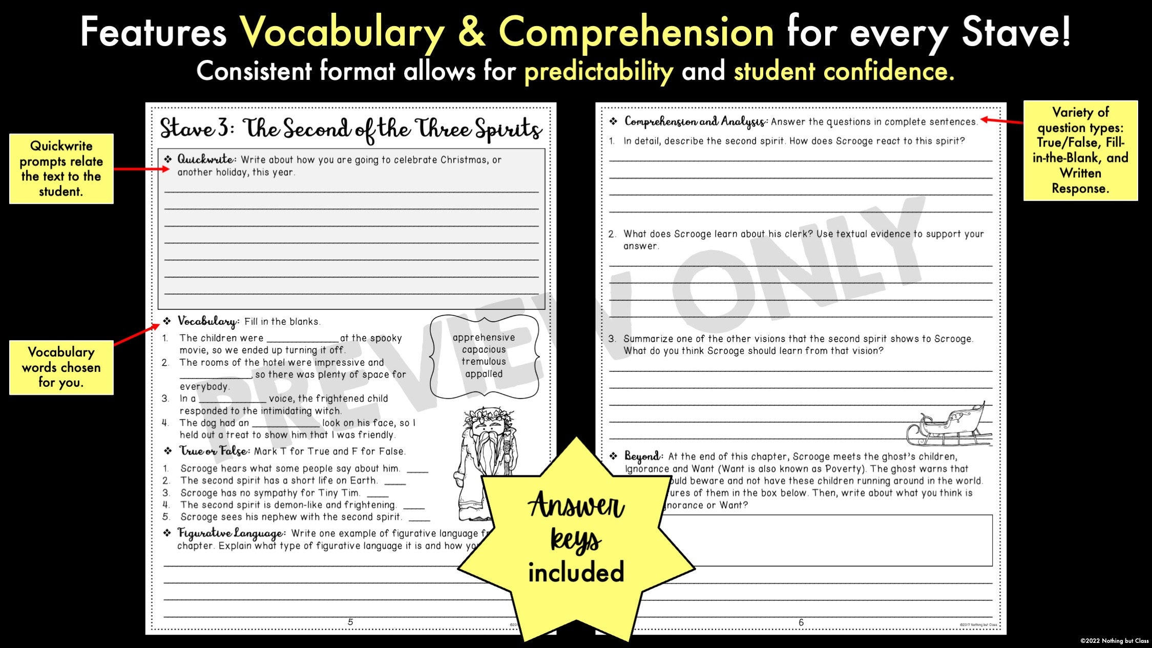 A Christmas Carol Comprehension and Vocabulary by Chapter Guided ...