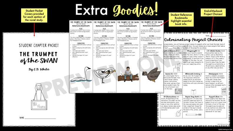 The Trumpet of the Swan Novel Study Unit Literature Guide Comprehension ...