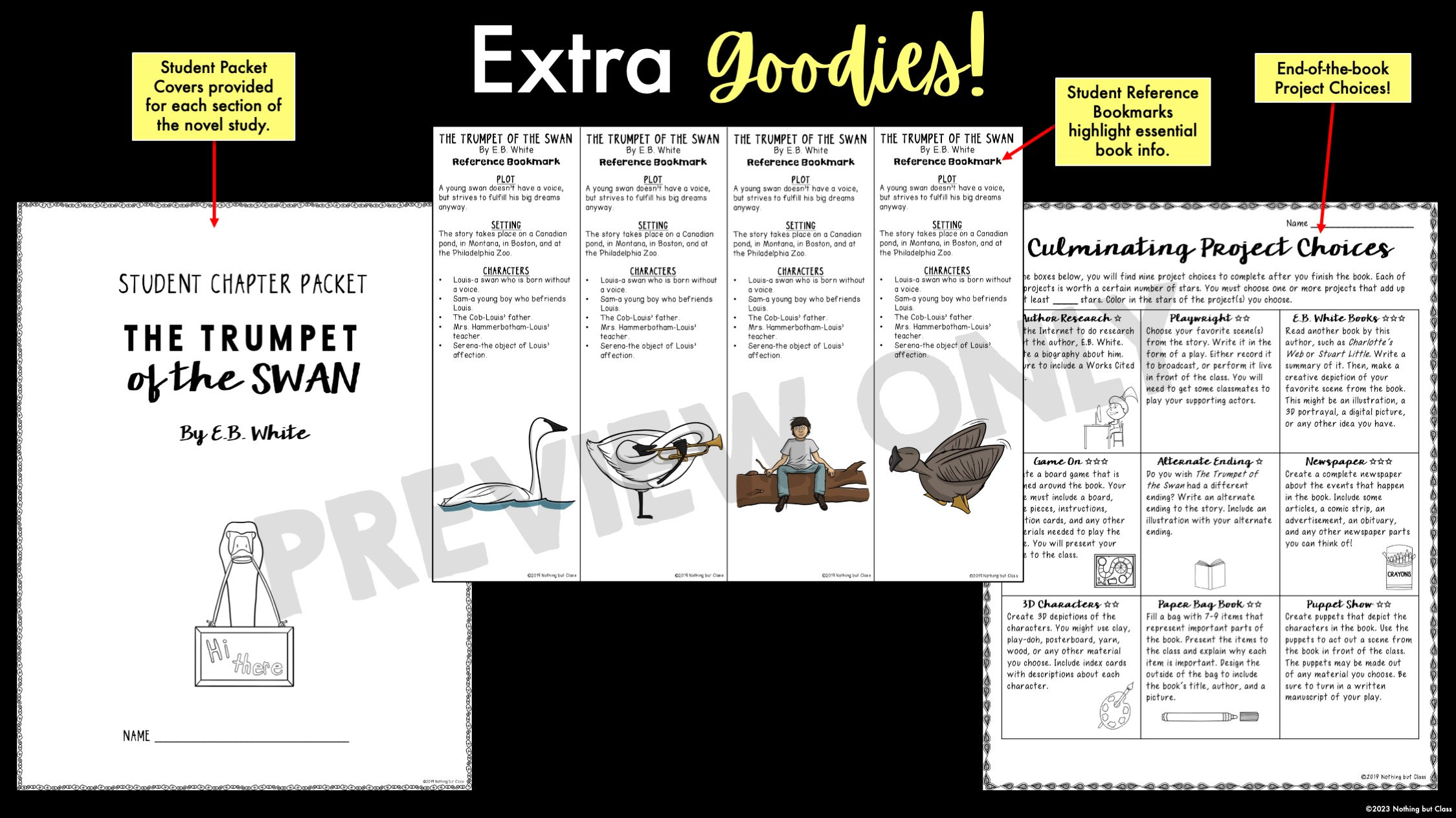 The Trumpet of the Swan Novel Study Unit Literature Guide Comprehension ...