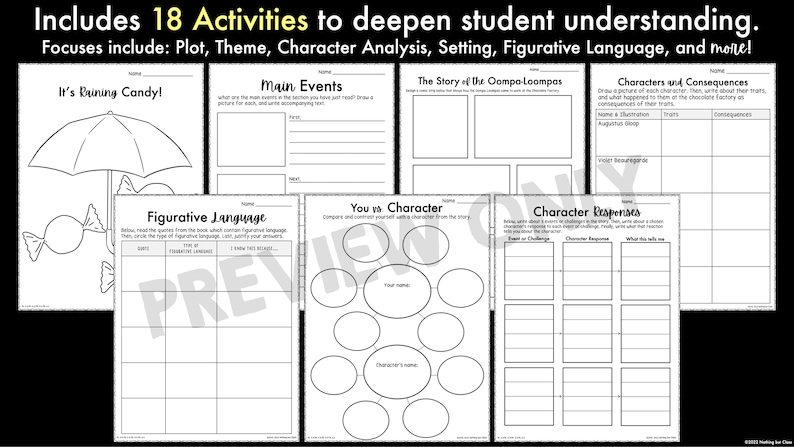 Charlie and the Chocolate Factory Novel Study Unit Literature Guide ...