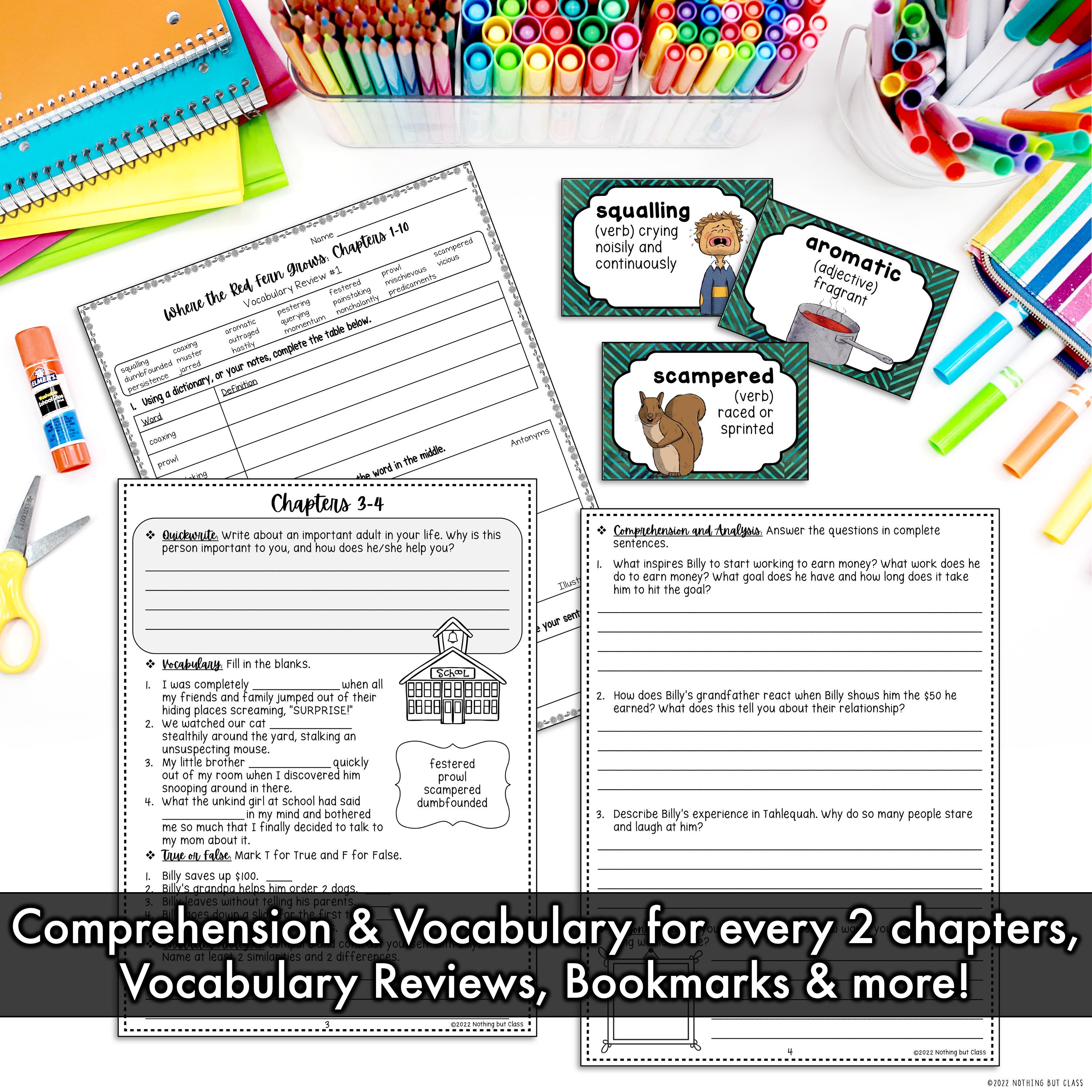 Where the Red Fern Grows | Comprehension and Vocabulary by Chapter ...