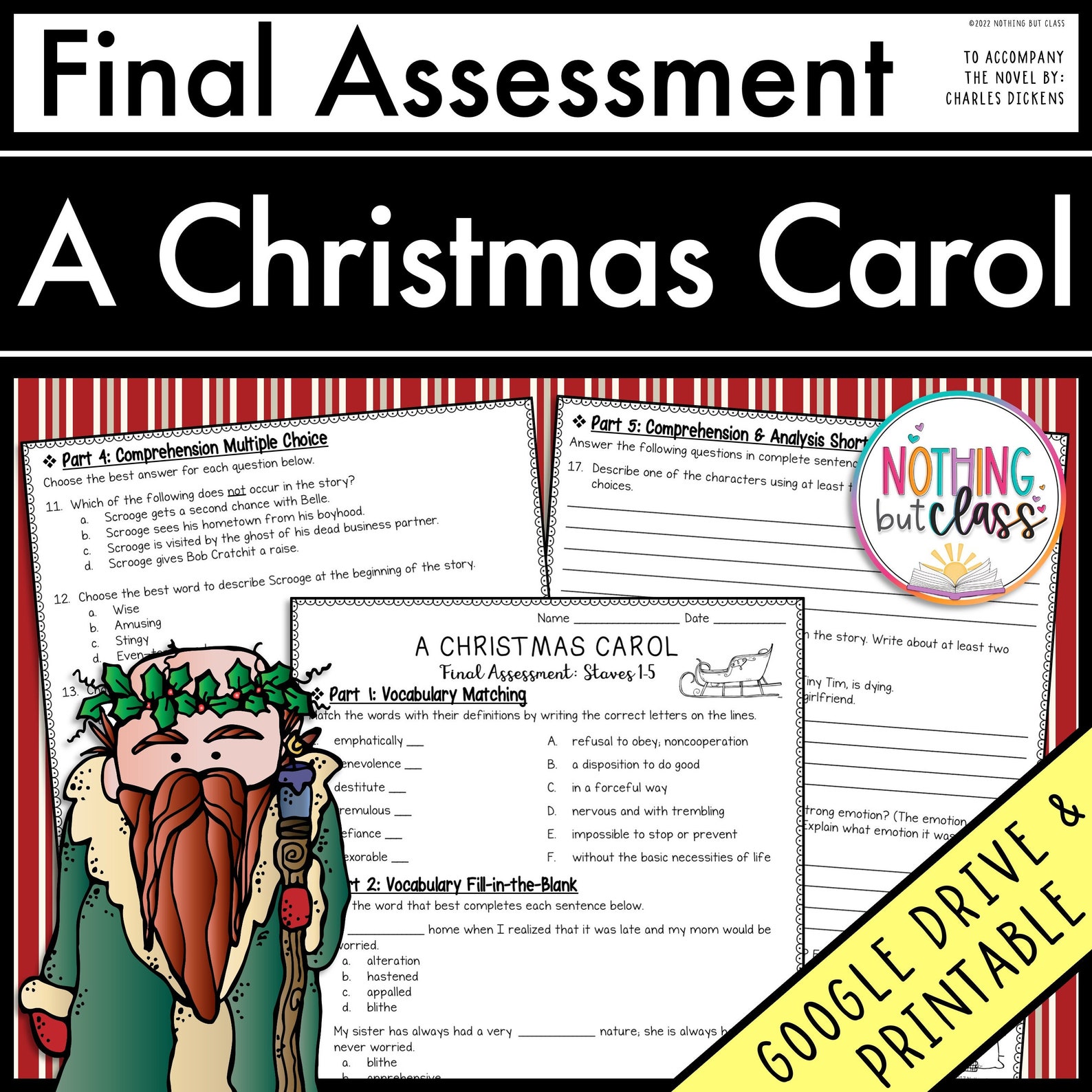 A Christmas Carol Test | Quiz | Assessment - Etsy
