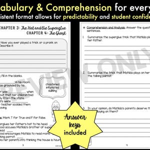 Matilda Comprehension and Vocabulary by Chapter Guided Reading ...