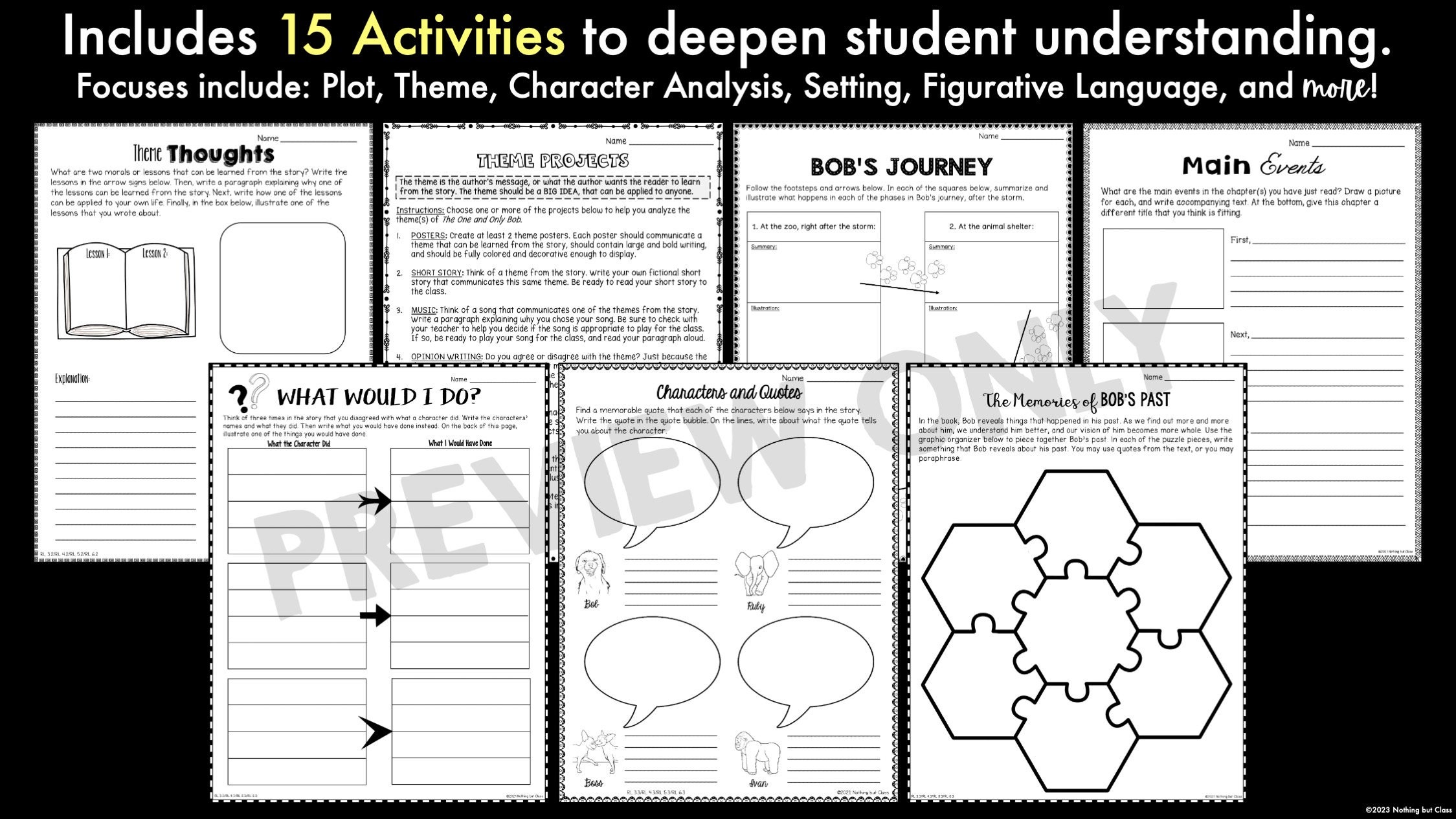 The One and Only Bob Novel Study Unit Literature Guide - Etsy