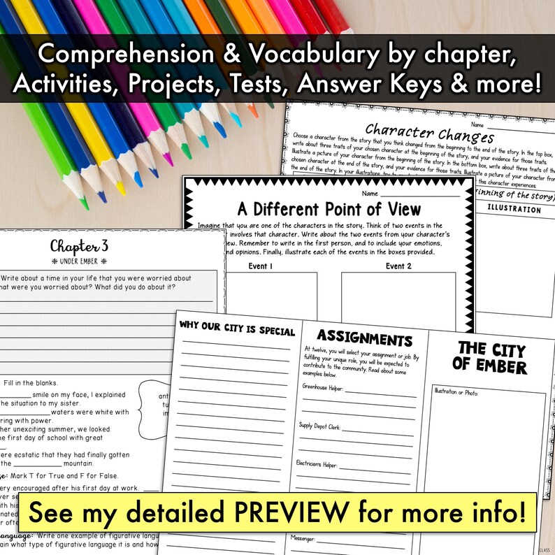 The City of Ember Novel Study Unit | Literature Guide | Comprehension ...