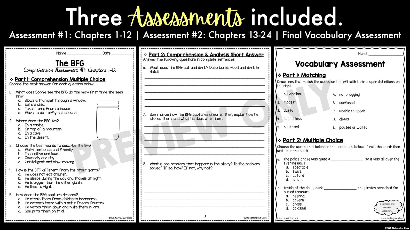 The BFG Novel Study Unit Literature Guide Comprehension Worksheets ...