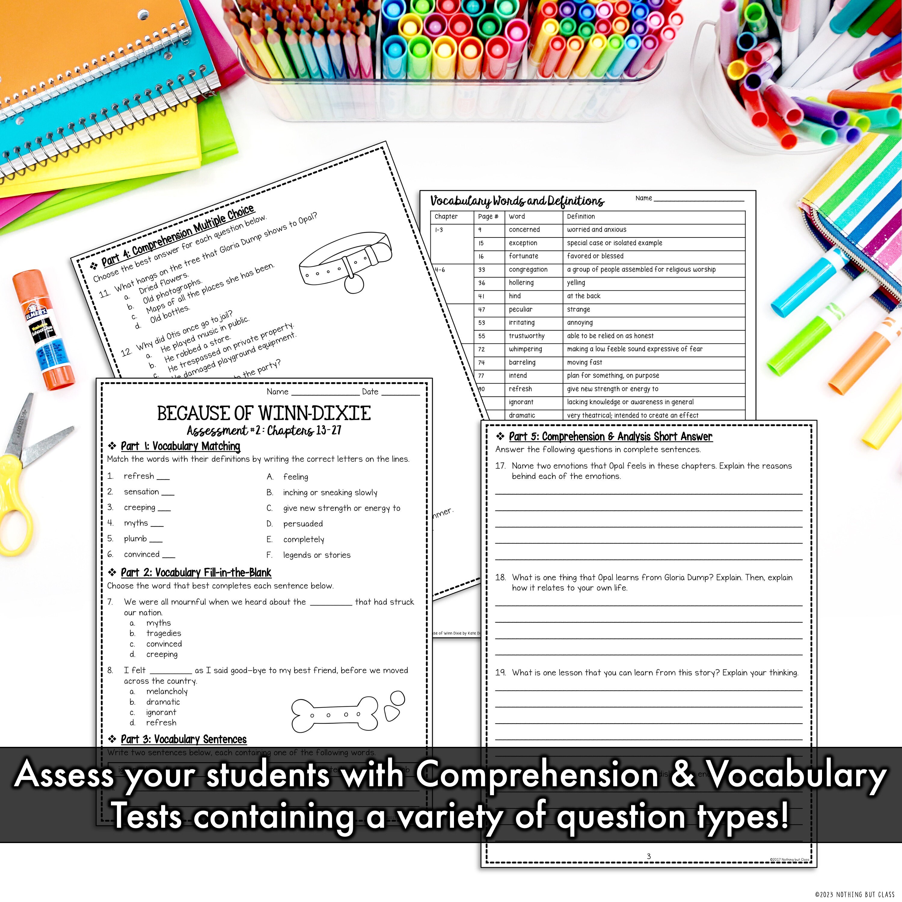 Because of Winn-dixie Tests | Quizzes | Assessments - Etsy