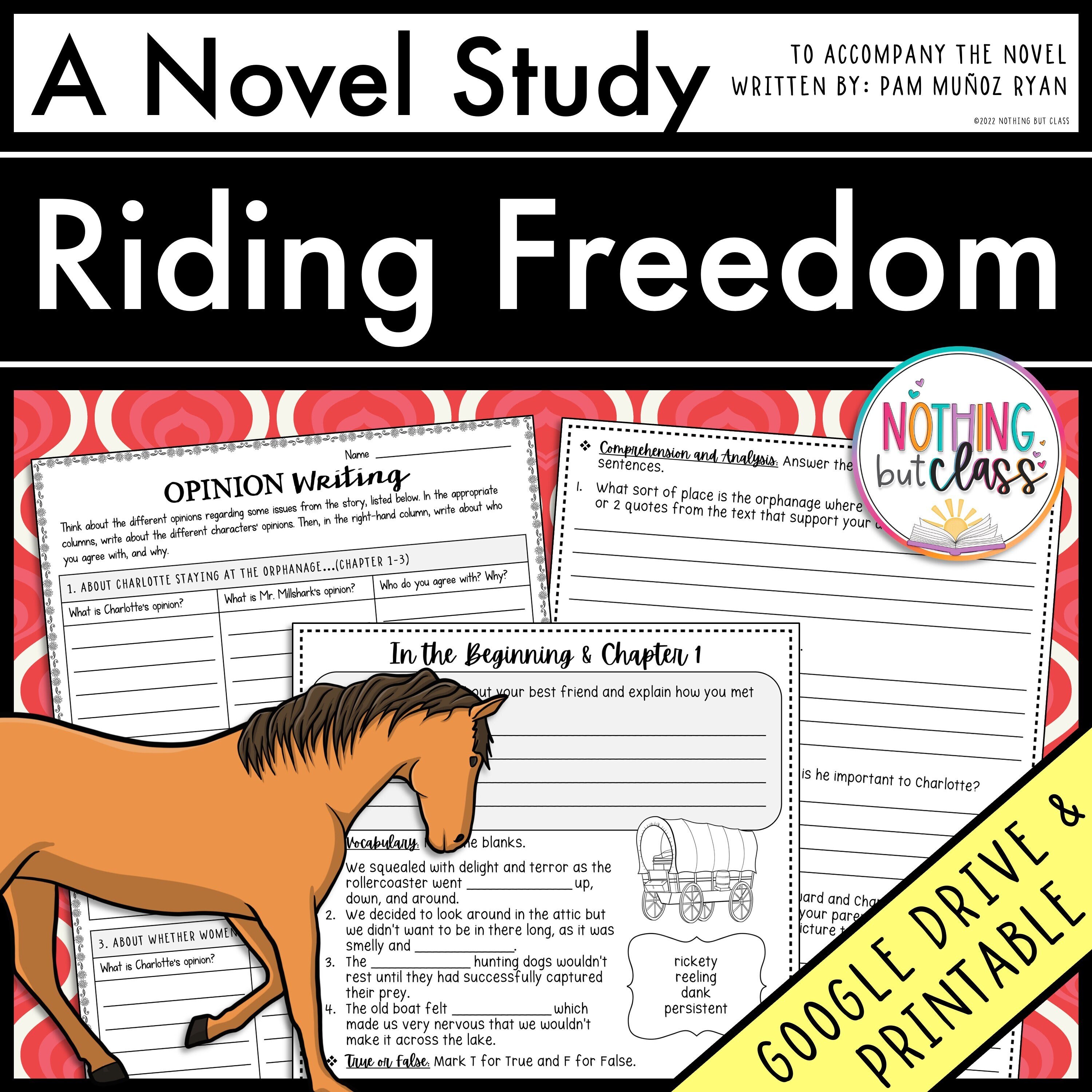 Riding Freedom Novel Study Unit | Literature Guide | Comprehension ...