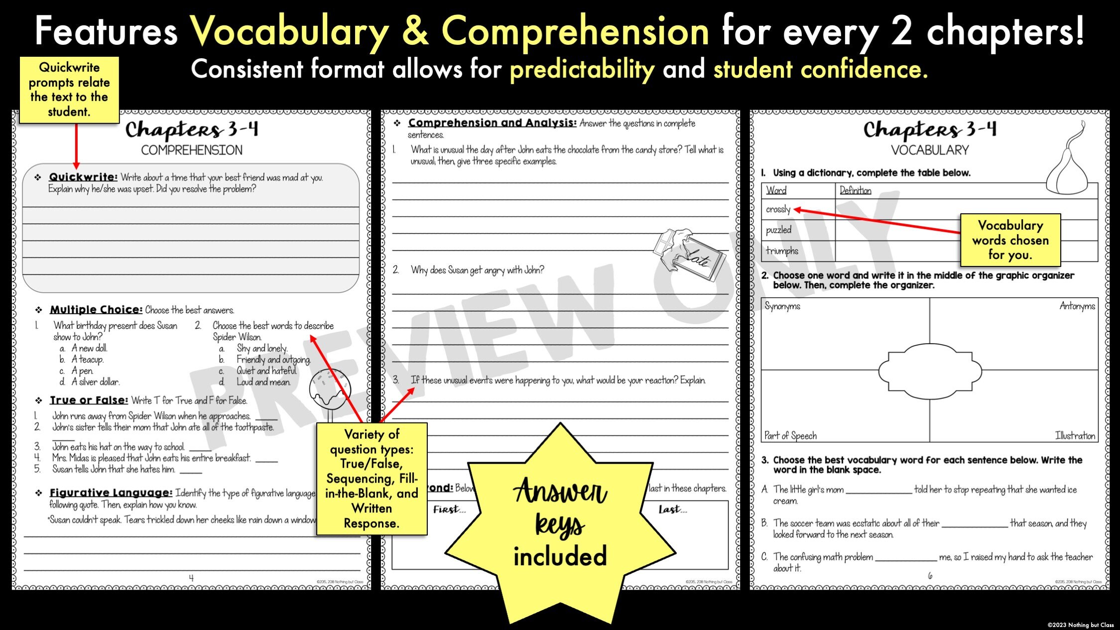 The Chocolate Touch Comprehension and Vocabulary by Chapter Guided ...