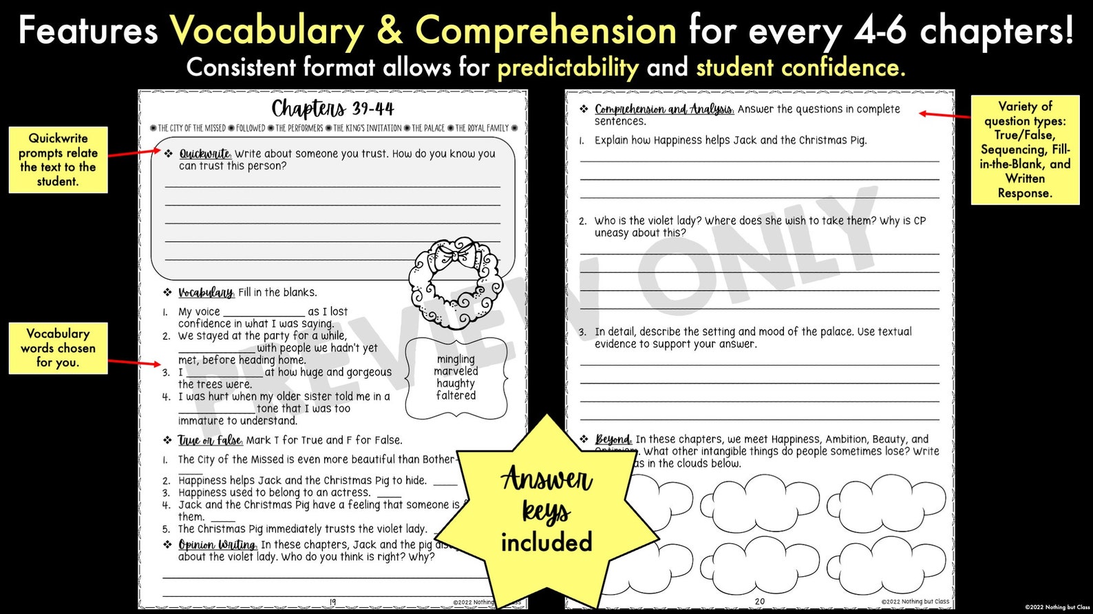 The Christmas Pig | Comprehension and Vocabulary by Chapter | Guided ...