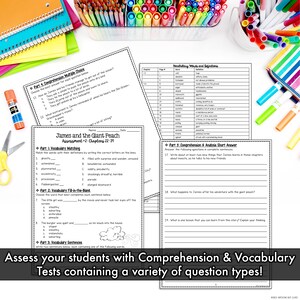 James and the Giant Peach - Tests | Quizzes | Assessments for Novel ...