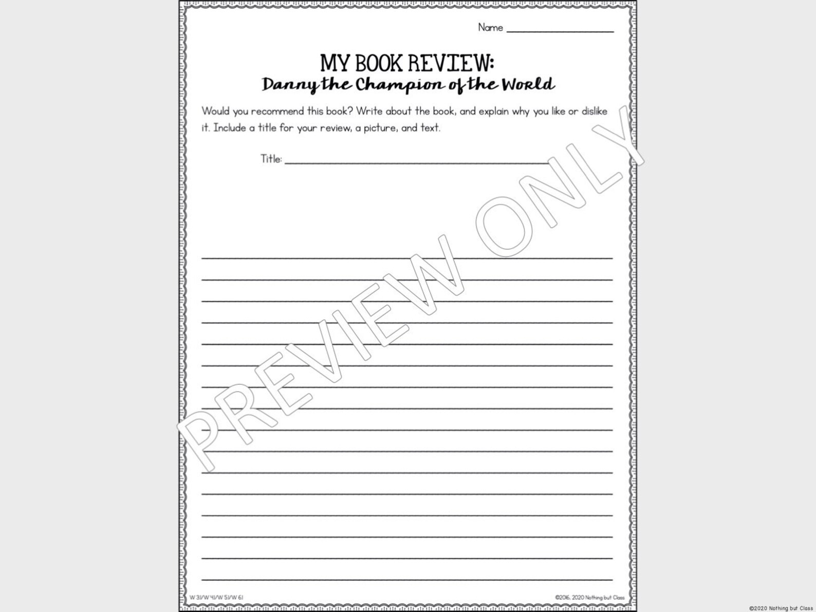 Danny the Champion of the World | Reading Response Activities and ...