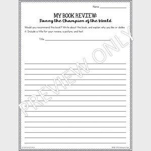 Danny the Champion of the World | Reading Response Activities and ...