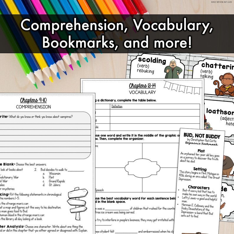 Bud, Not Buddy | Comprehension and Vocabulary by Chapter | Guided ...