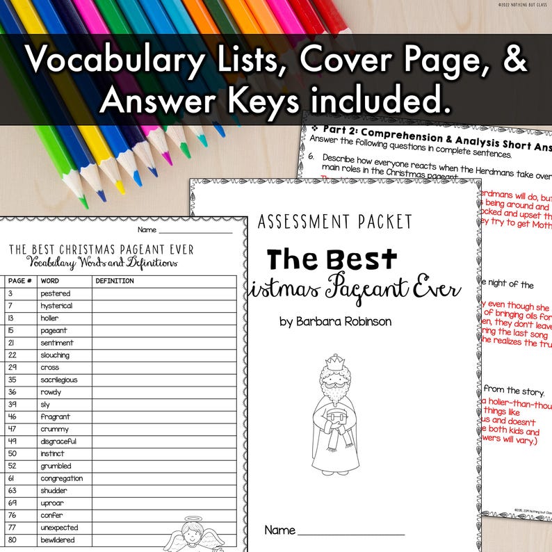 The Best Christmas Pageant Ever Tests | Quizzes | Assessments for Novel ...