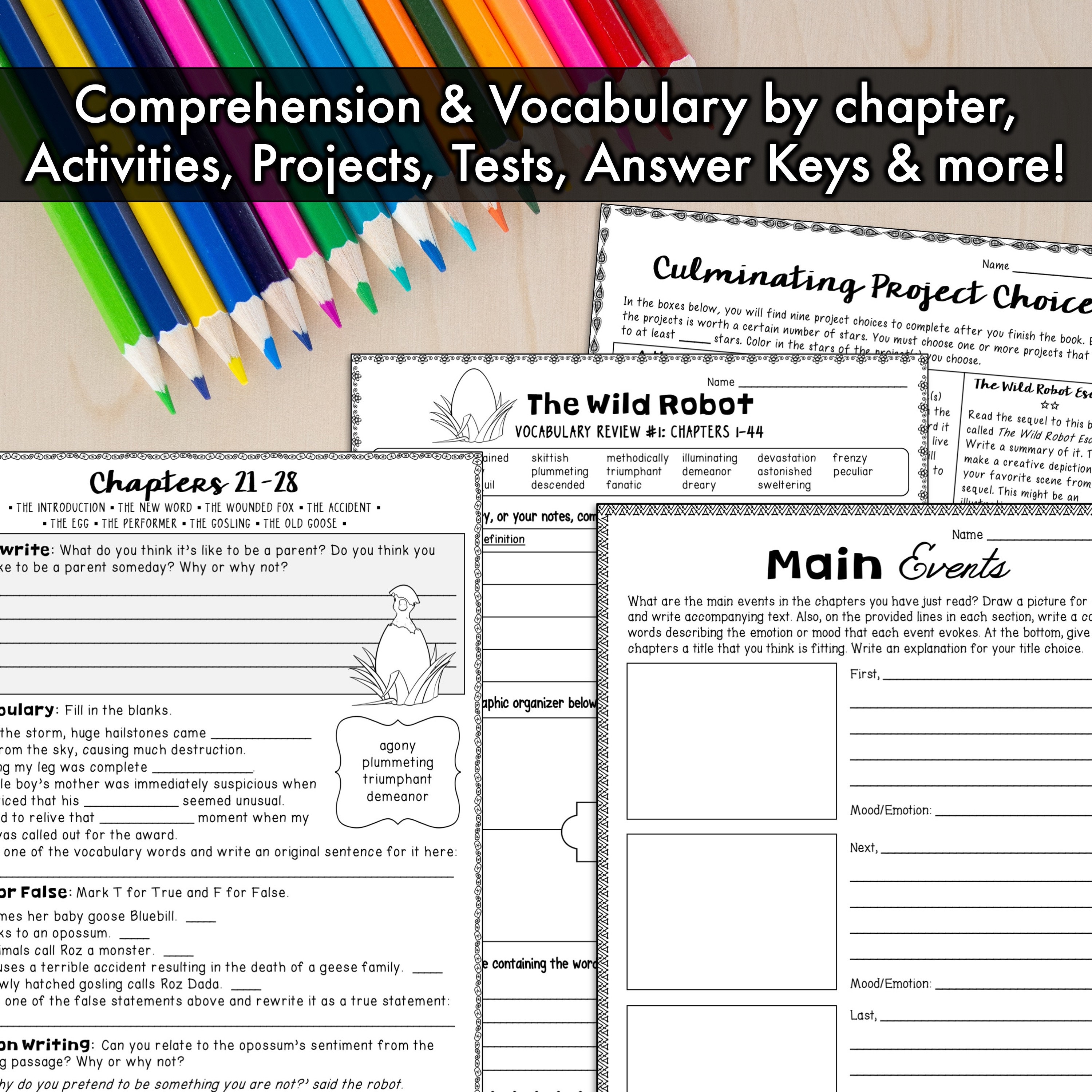 The Wild Robot Novel Study Unit | Literature Guide | Comprehension ...