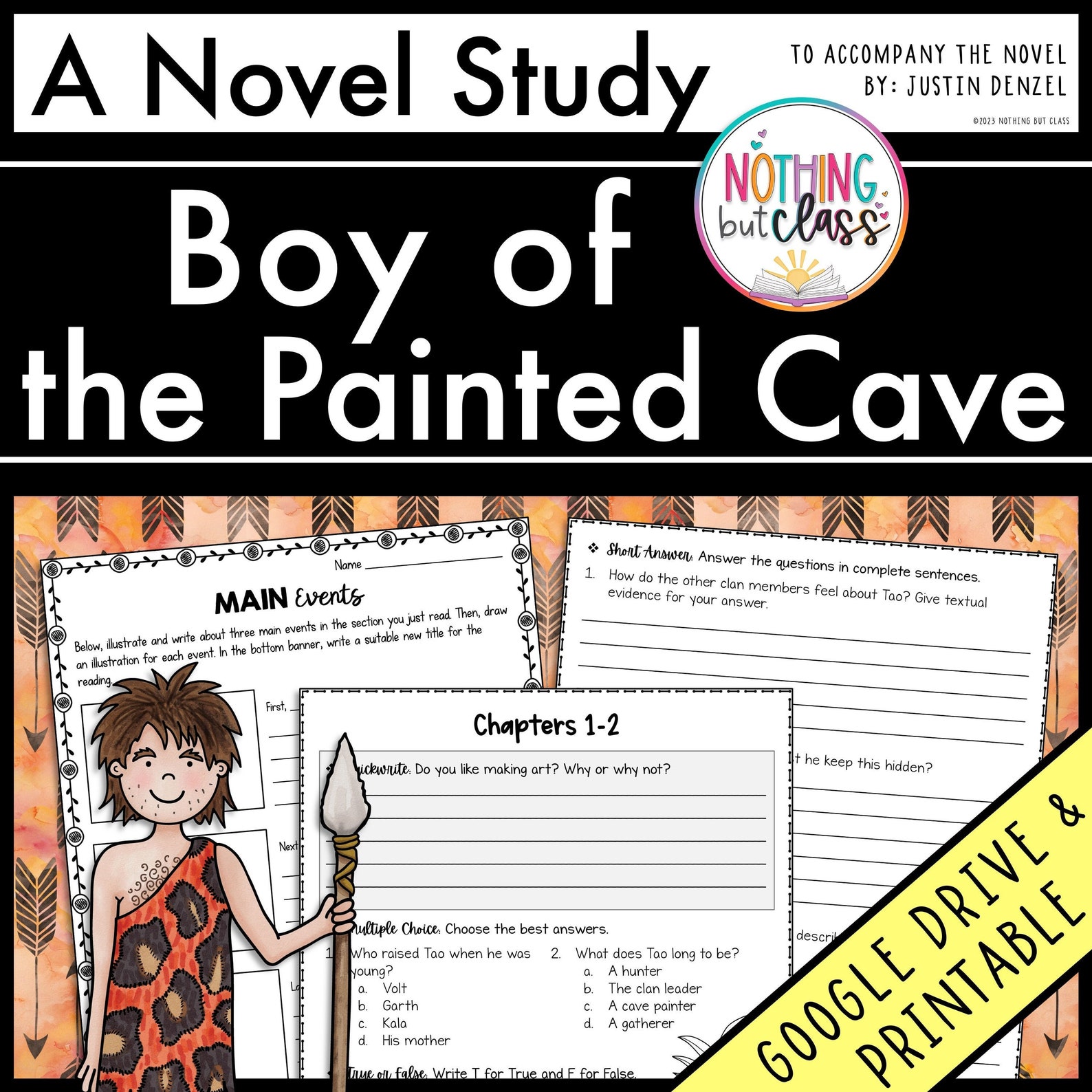Boy of the Painted Cave Novel Study Unit Literature Guide Comprehension ...