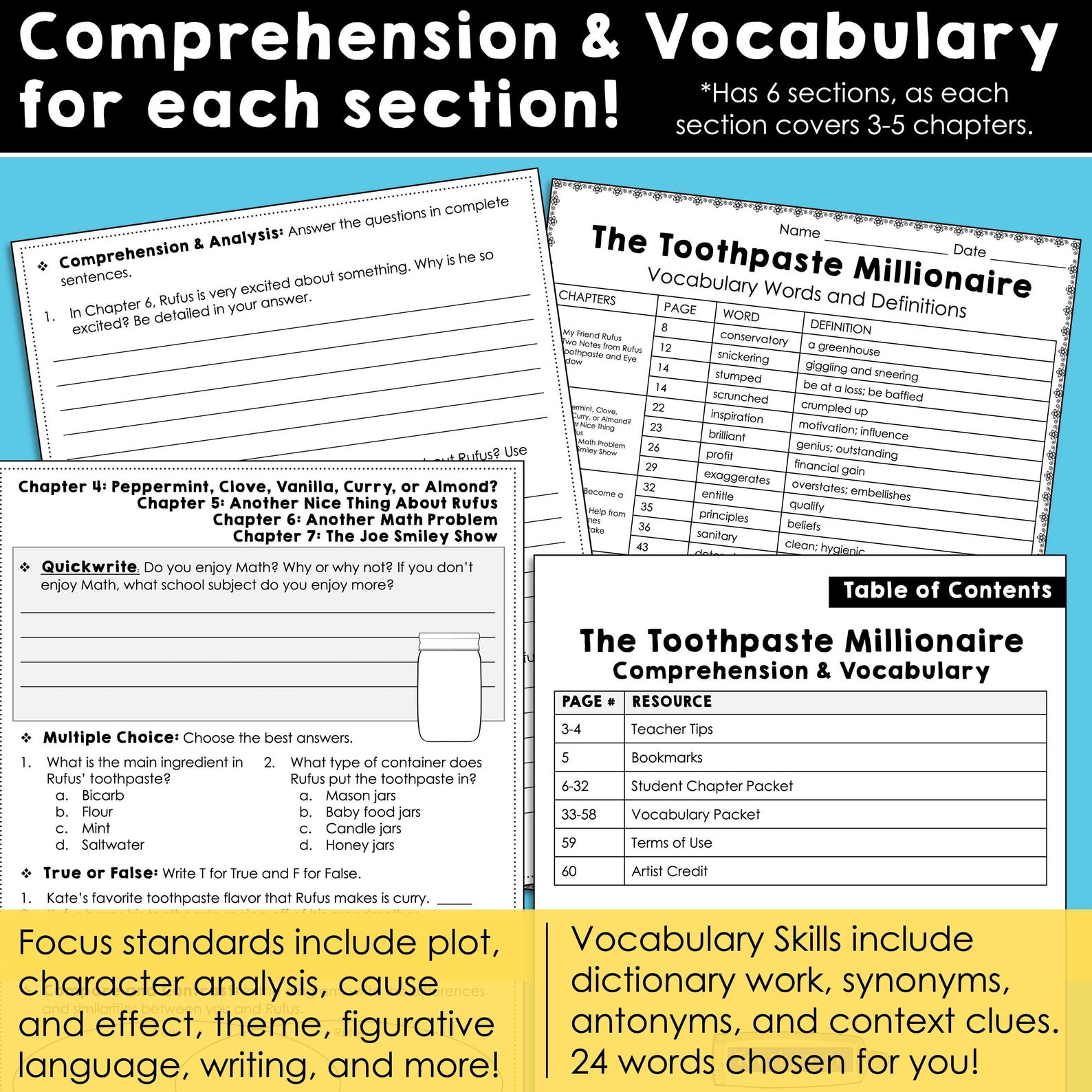 The Toothpaste Millionaire | Comprehension and Vocabulary by Chapter ...