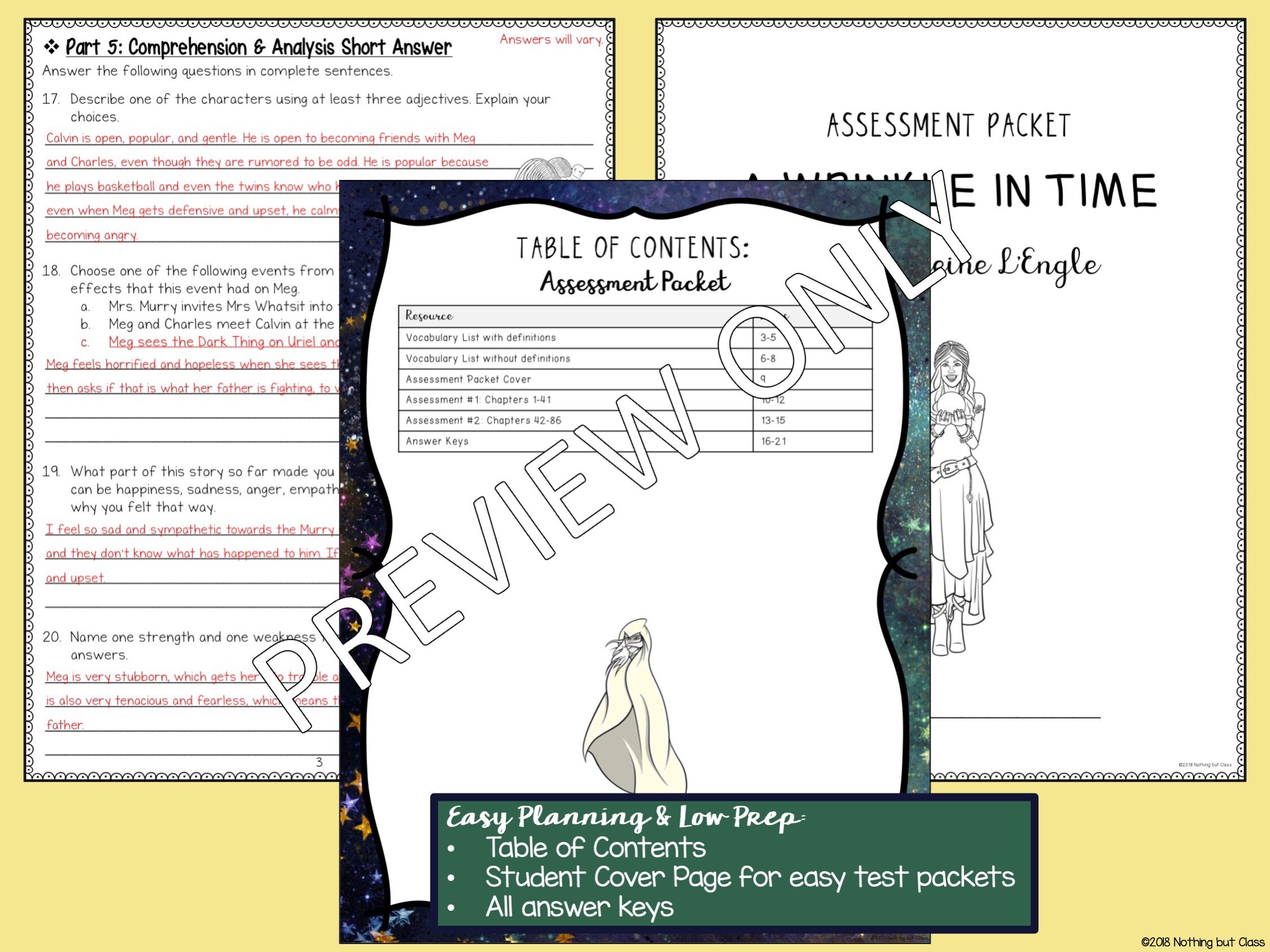 A Wrinkle in Time Tests | Quizzes | Assessments - Etsy