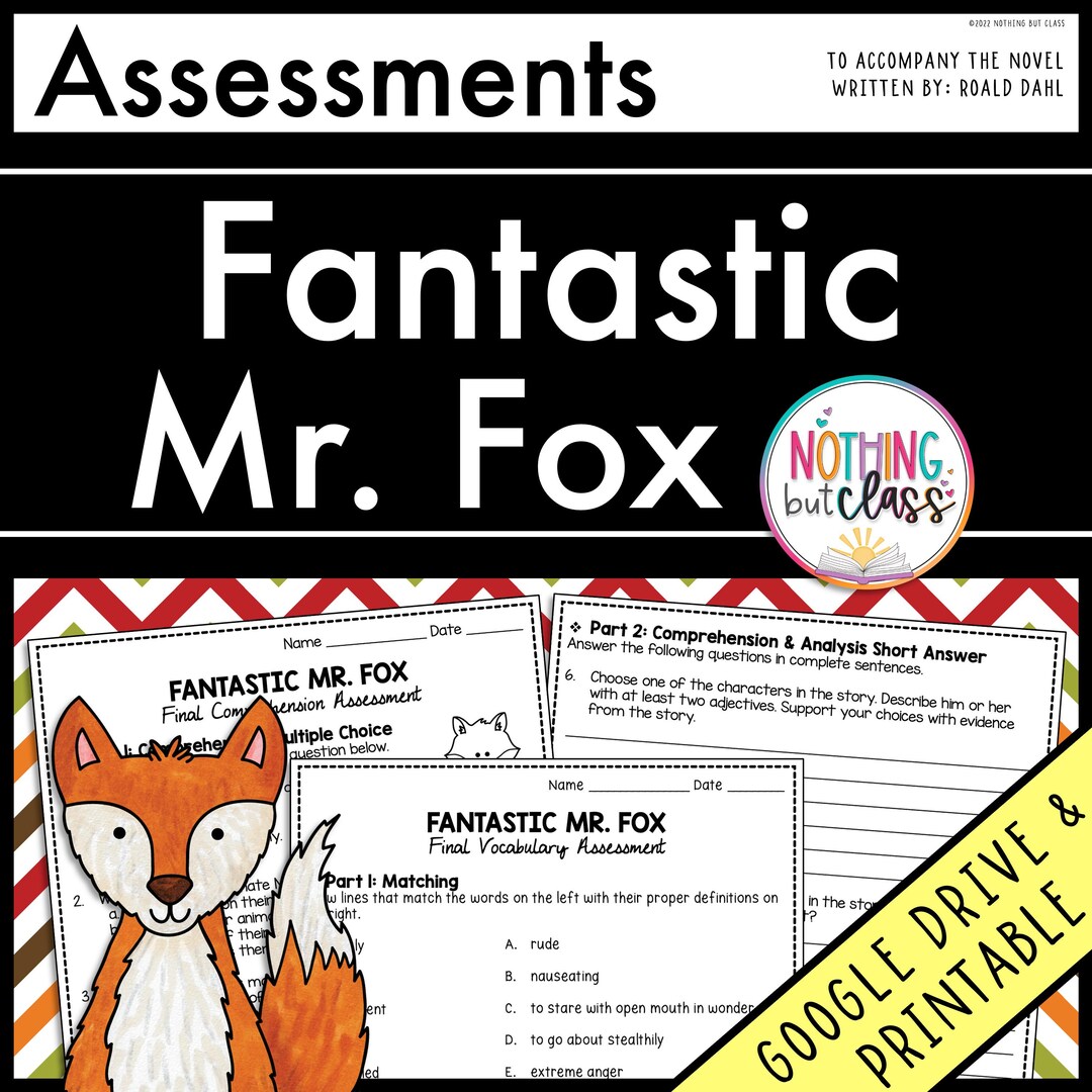 Fantastic Mr. Fox - Tests | Quizzes | Assessments for Novel Study - Etsy