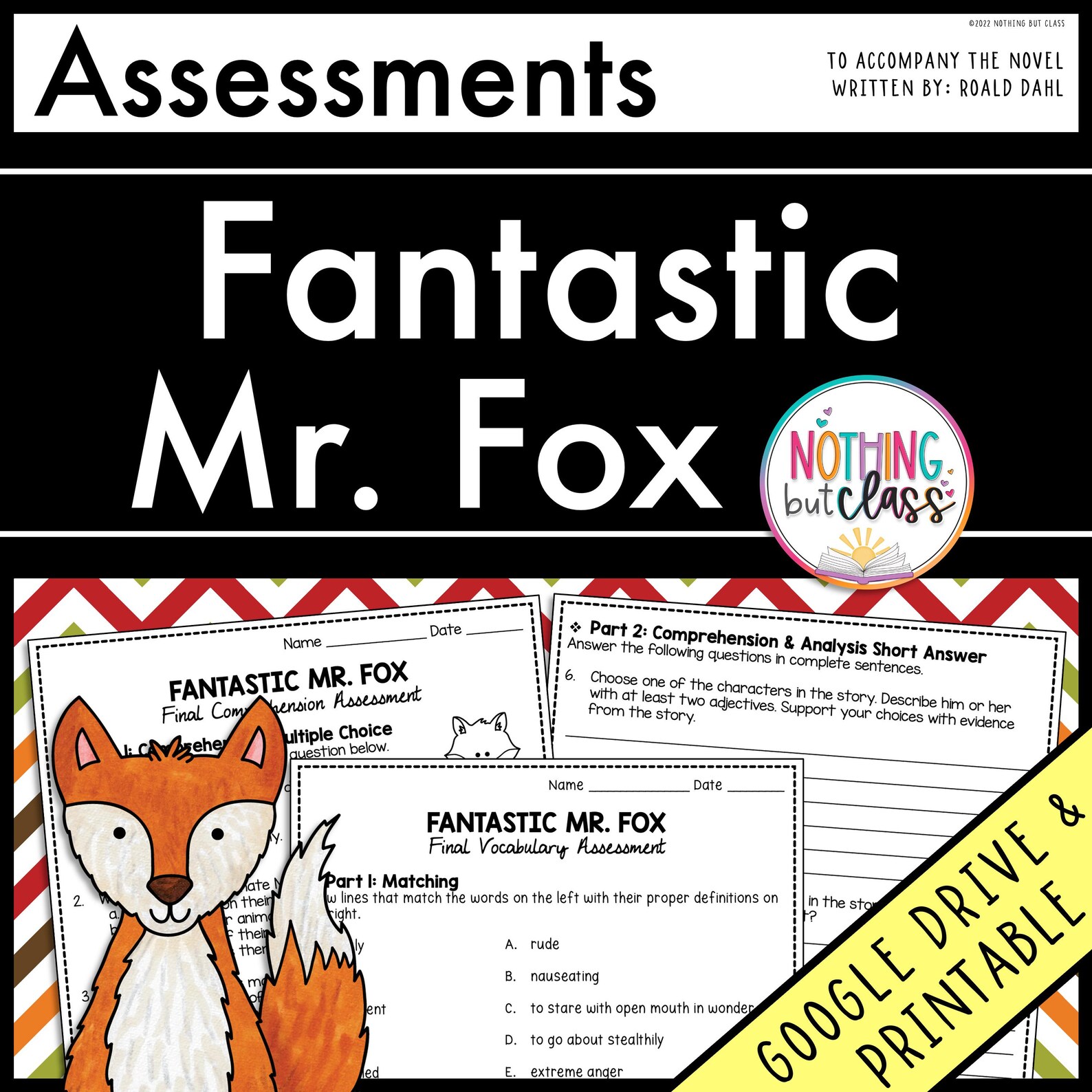 Fantastic Mr. Fox - Tests | Quizzes | Assessments for Novel Study - Etsy