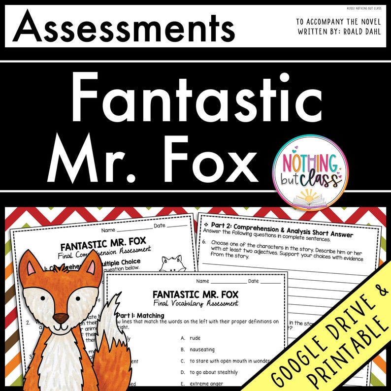 Fantastic Mr. Fox - Tests | Quizzes | Assessments for Novel Study - Etsy