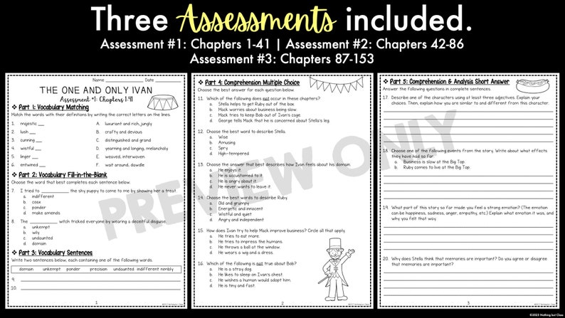 The One and Only Ivan Novel Study Unit Literature Guide Comprehension ...